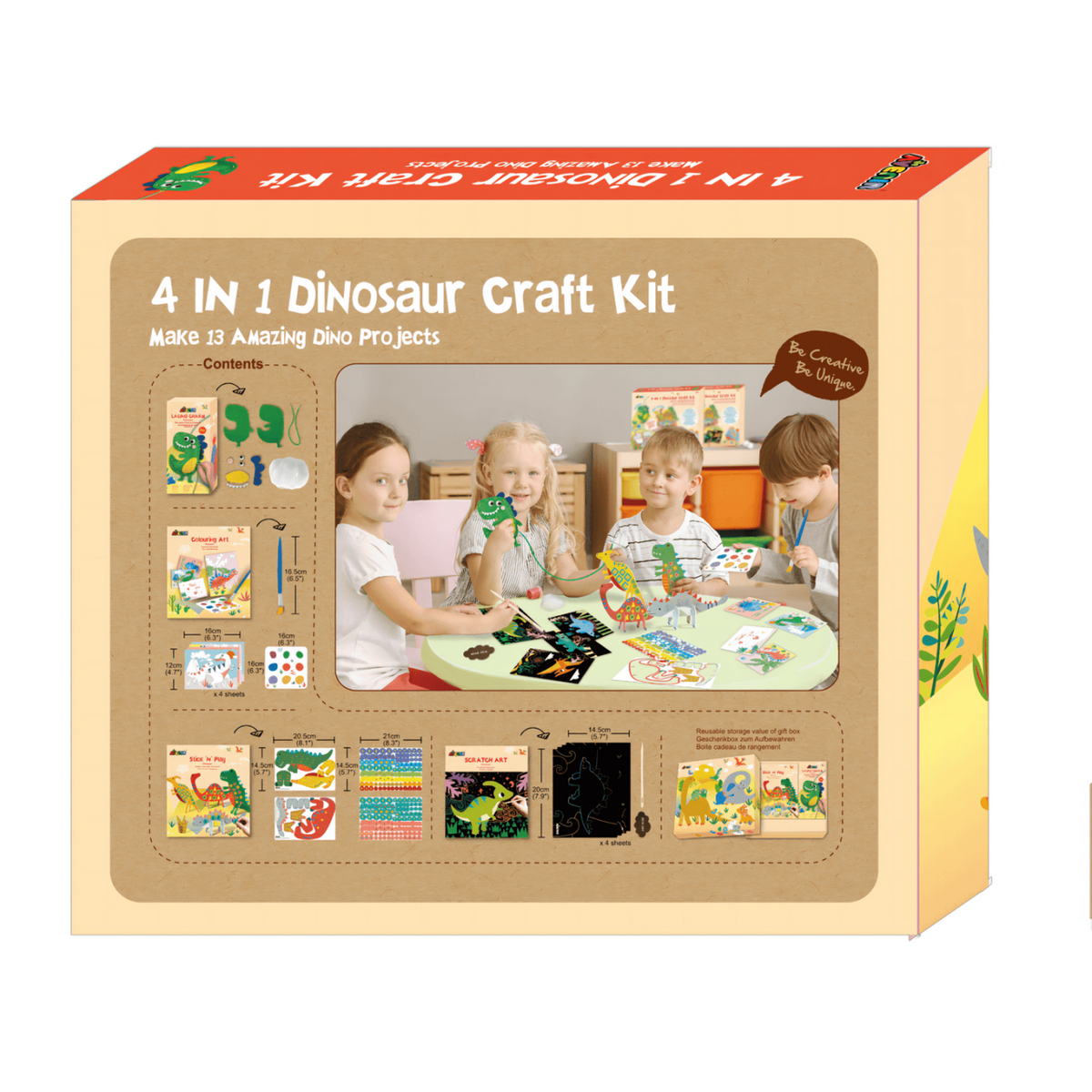 4 in 1 Craft Kit - Dinosaur – Primary Colours - Lyme Regis, Dorset